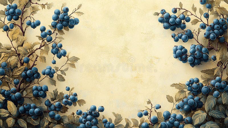 Decorative Blueberry Branches Frame on Aged Paper Stock Illustration ...