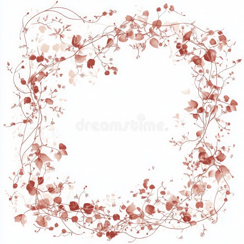 Delicate Red Leaf and Vine Border Design Created with Watercolor ...
