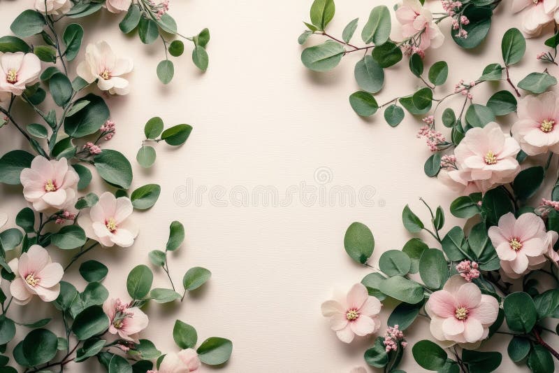 A Decorative Border Design Made of Spring Flowers and Greenery for ...