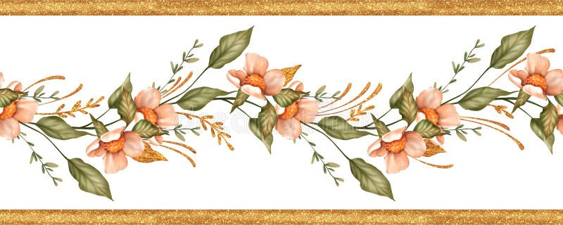 Decorative Border with Floral Pattern. Seamless Background with Flowers ...