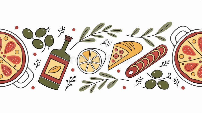 Decorative Border with Food and Drink Elements, Culinary Design Vector ...