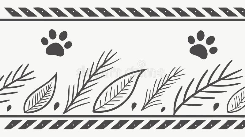 Decorative Border with Paw Prints and Stylized Leaves, Nature Theme ...