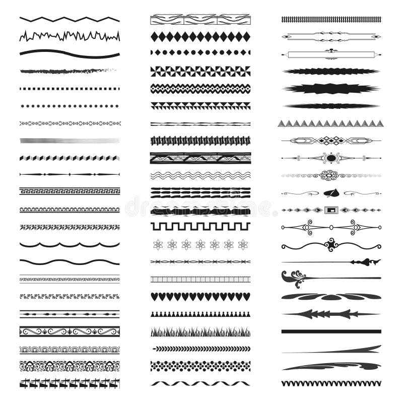 Decorative Border Set. Various Styles. Black and White Vector. Simple ...
