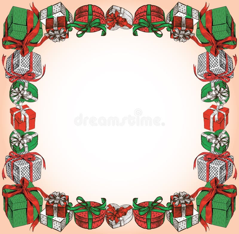 Decorative Border from Various Drawn Gifts Boxes Stock Vector ...