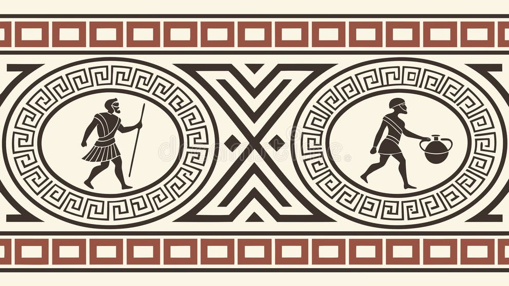 Decorative Border with Warriors, Powerful Patterns, Ancient Themes ...