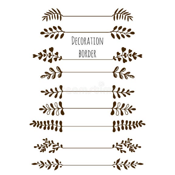 Decorative Borders. Hand Drawn Vintage Border Set with Leaves, Branches ...