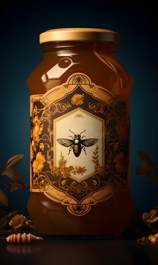 Decorative Bottle with Honey and Bee. Blank Label for Adding Text Stock ...