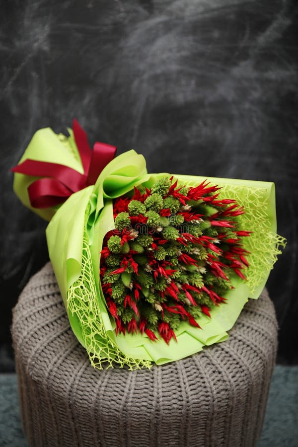 Decorative Bouquet of Red and Green Dried Flowers. Copy Space for Text ...