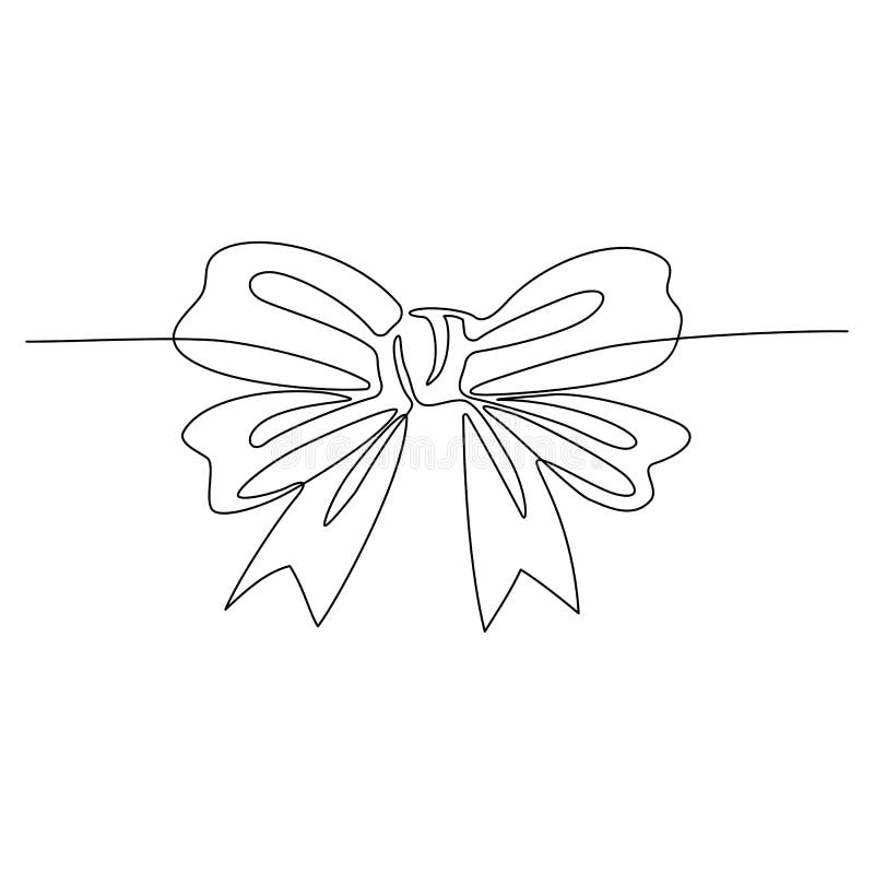 Continuous Line Drawing of Decorative Ribbon Bow. Isolated Sketch ...