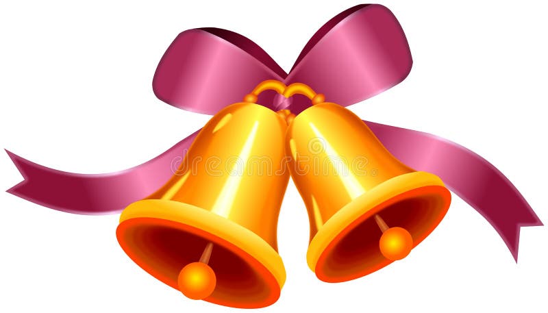 Decorative Bow with Two Golden Bells Stock Illustration - Illustration ...