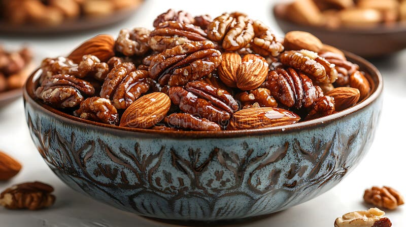 Decorative Bowl Filled with Mix of Candied Nuts, Including Pecans ...