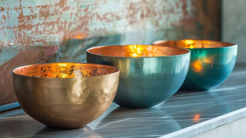 Decorative Bowls with Warm Glowing Lights Inside Stock Image - Image of ...