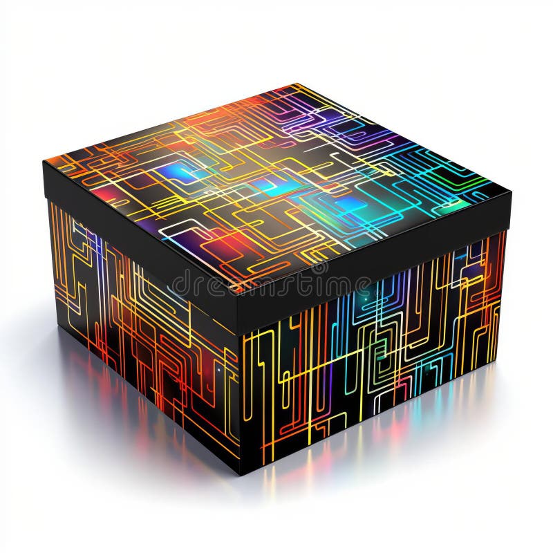 Decorative Box with Algorithmic Art on White Background Stock ...