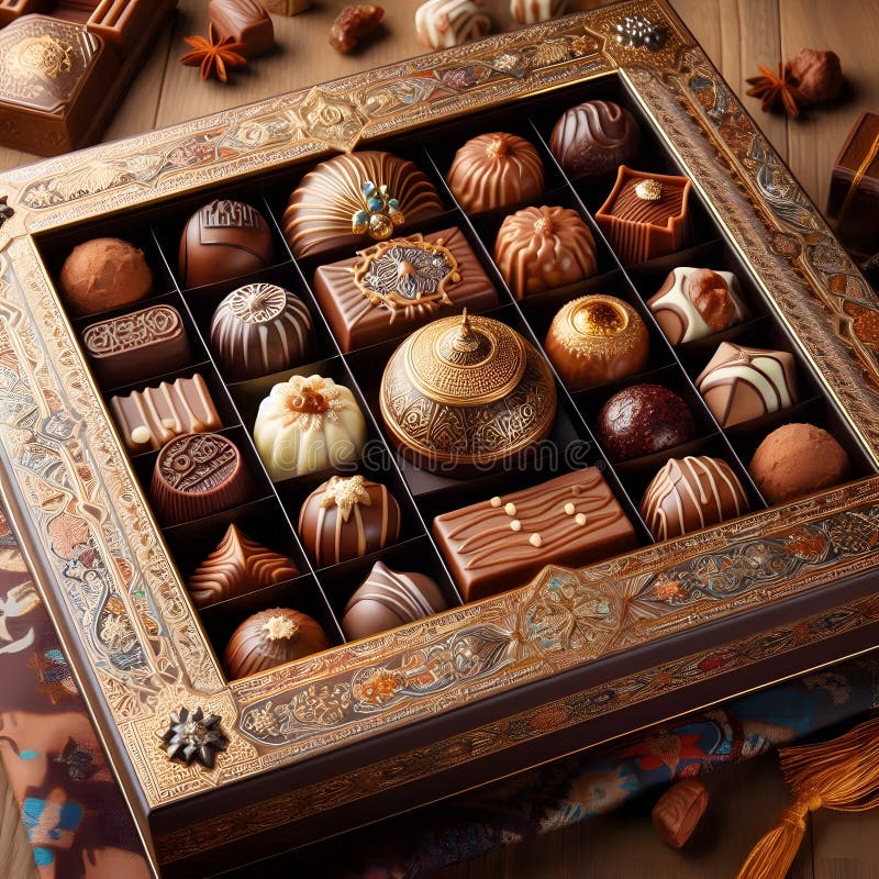 A Decorative Box Filled with an Assortment of Chocolates, Each Piece ...