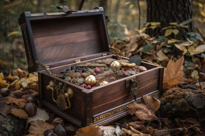 Decorative Box Filled with Treasures Hidden in a Forest Glade Stock ...