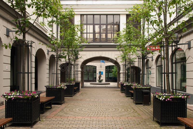 Decorative Boxes with Flowers in the Courtyard Editorial Photo - Image ...