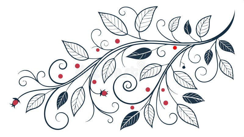 Decorative Branch Design Featuring Berries and Stylized Leaves Vector ...