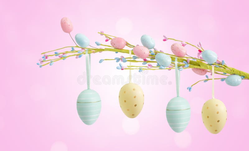 Decorative Branch with Easter Eggs Isolated on White Background Stock ...