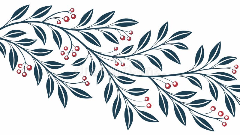 Decorative Branch Element Illustration with Detailed Leaves and Berries ...