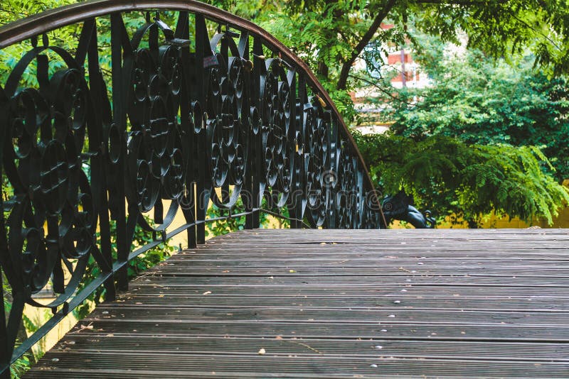 Decorative Bridge in the Park with Metal Railing Patterns. Stock Image ...