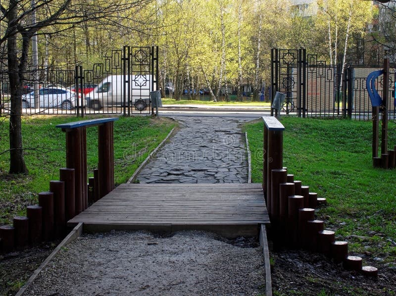 Wooden Bridge Over A Ditch In The Park Stock Image - Image of plank ...