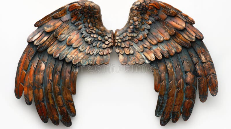 Decorative Bronze Wings with Detailed Feather Patterns Displayed on a ...