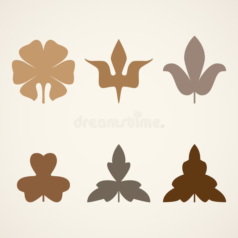 Decorative Brown Leaves Pattern Set Isolated on White . Stock Vector ...