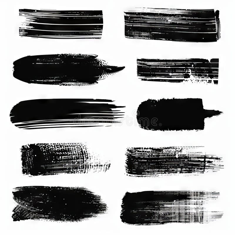 Decorative Brush Strokes. Round Grungy Design Elements. Long Text Boxes ...