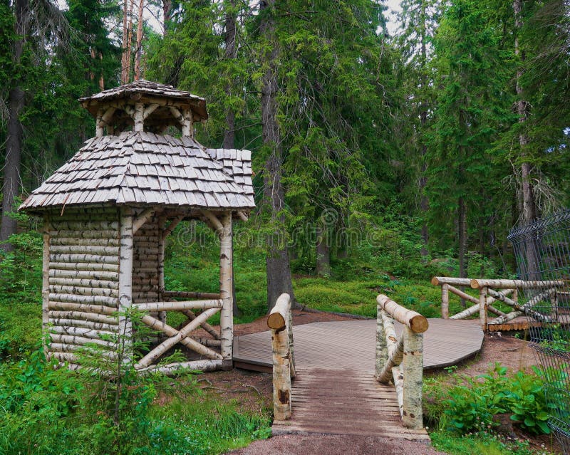 Decorative Buildings Made of Birch in the Forest Stock Image - Image of ...