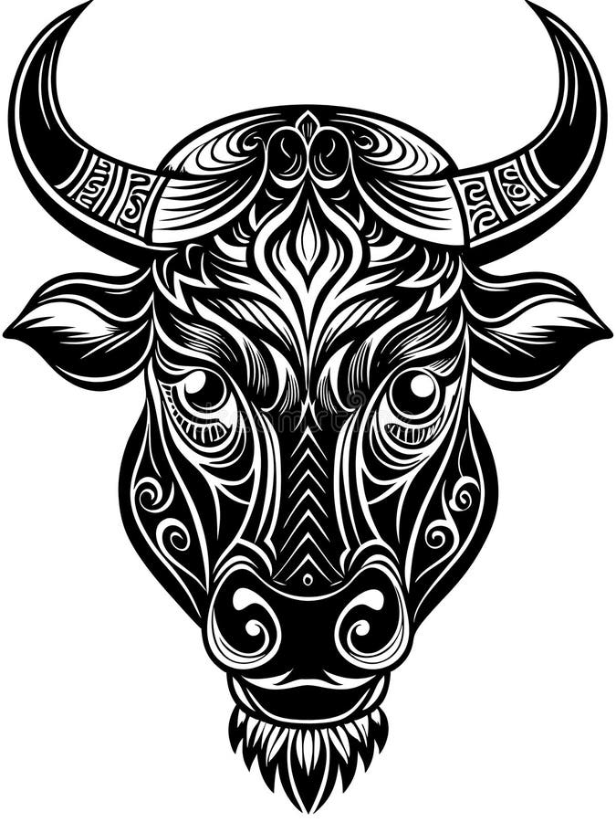 Decorative Bull Head Black White Art Design Patterns Stock Illustration ...