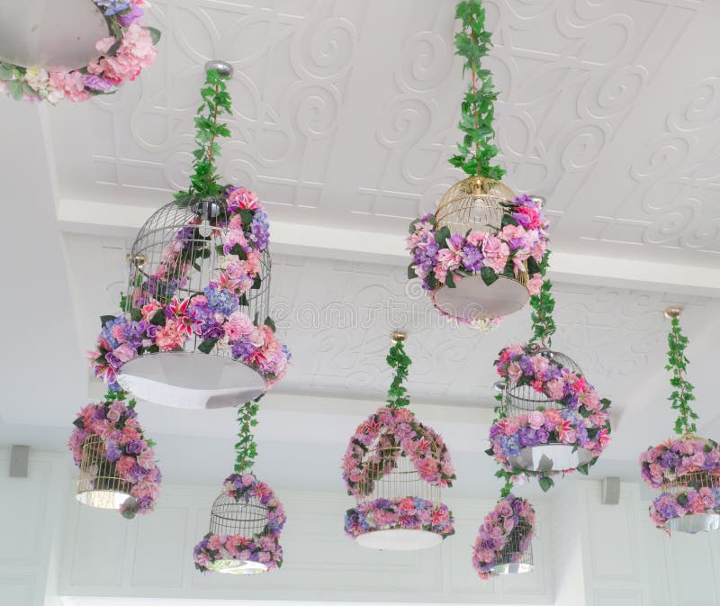 Decorative Cage with Beautiful Flowers Stock Photo - Image of spring ...