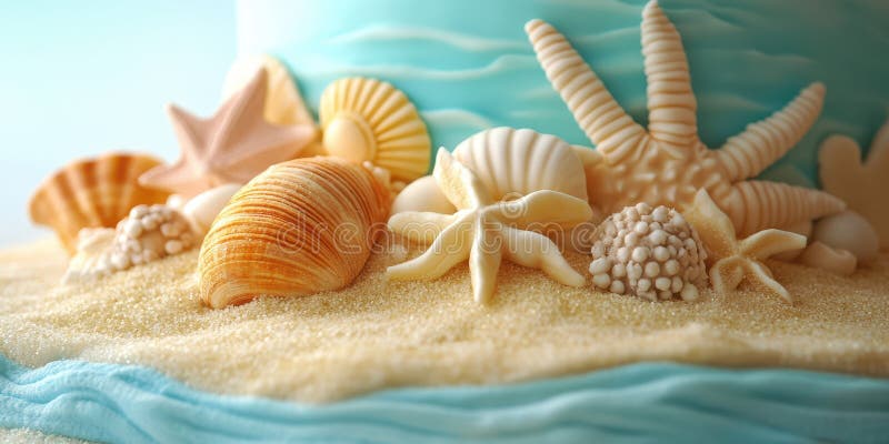 Decorative Cake Featuring Seashells and Sandy Beach Elements for a ...