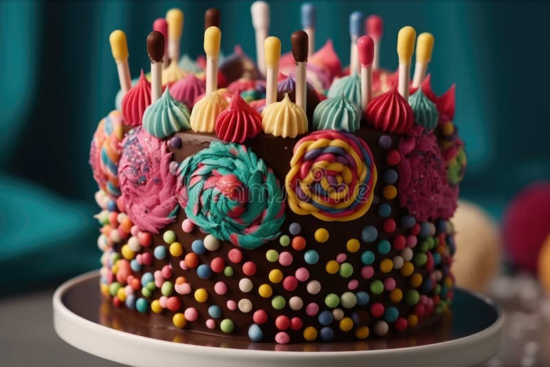 Decorative Cake with Mix of Frosting, Cake, and Pops in Different ...