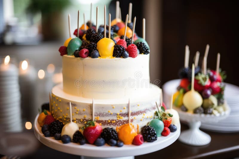 Decorative Cake with Pops of Color and Fresh Fruit Accents Stock ...