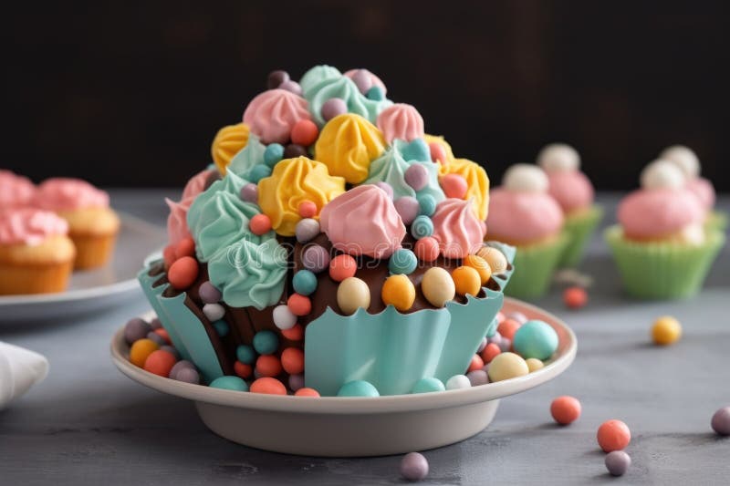 Decorative Cake in the Shape of a Cupcake with Different Colored ...