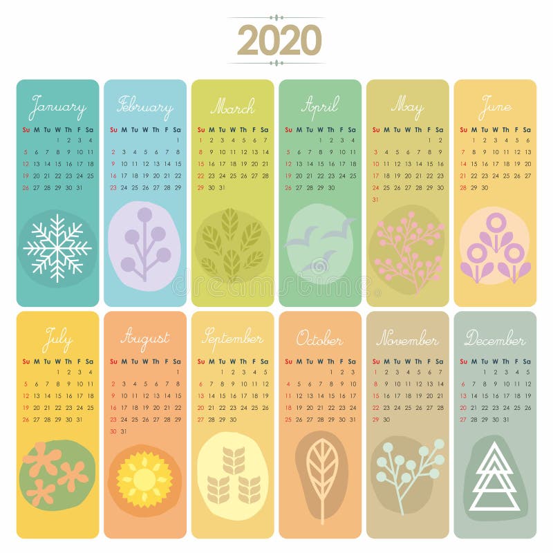 2020 Decorative Calendar Set with Nature Elements Stock Vector ...