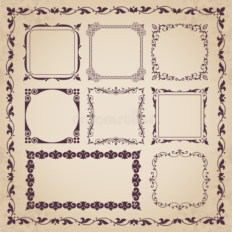 Decorative Calligraphic Frames in Vintage Style - Vector Set Stock ...