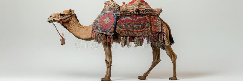 Decorative Camel with Colorful Saddle Stands in Full Side Profile ...