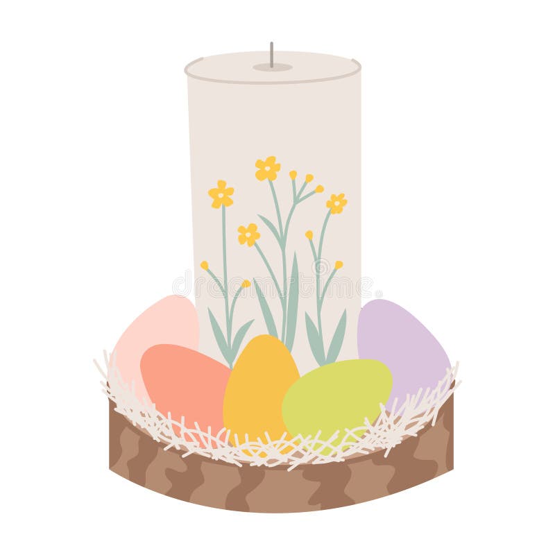 Decorative Candle with Easter Eggs in a Nest Stock Vector ...