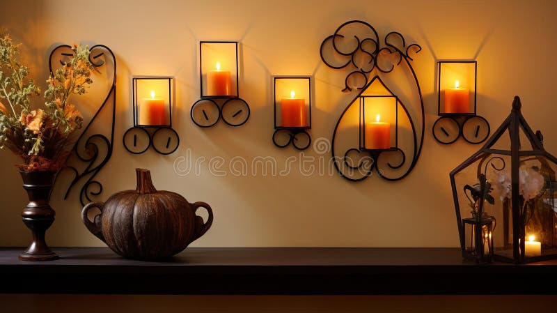 Decorative Candle Holders Picture Frame Against Wall Design Stock ...