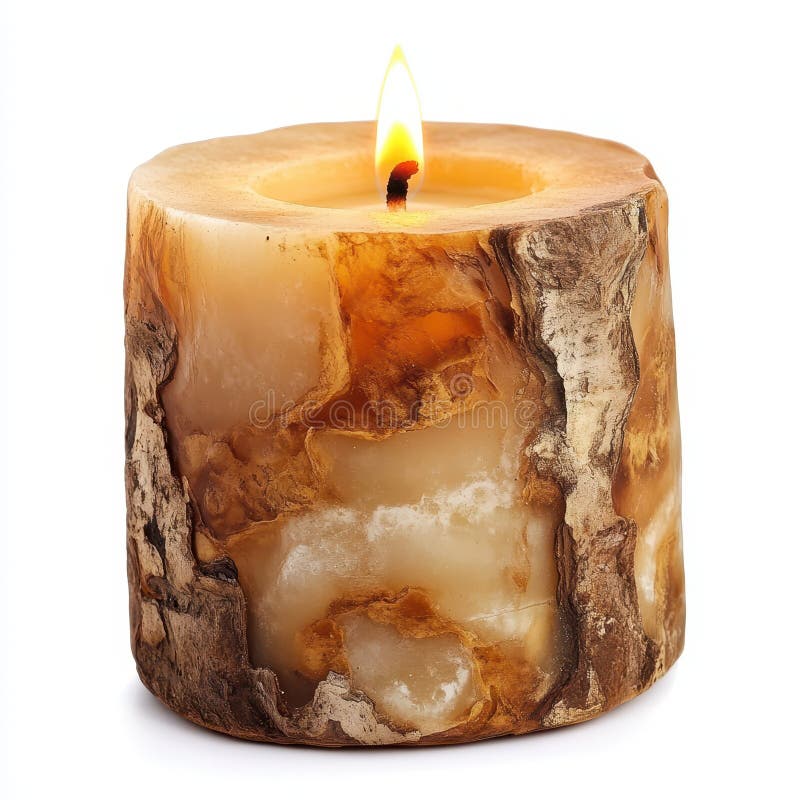 A Decorative Candle with a Natural, Textured Design, Emitting a Warm ...