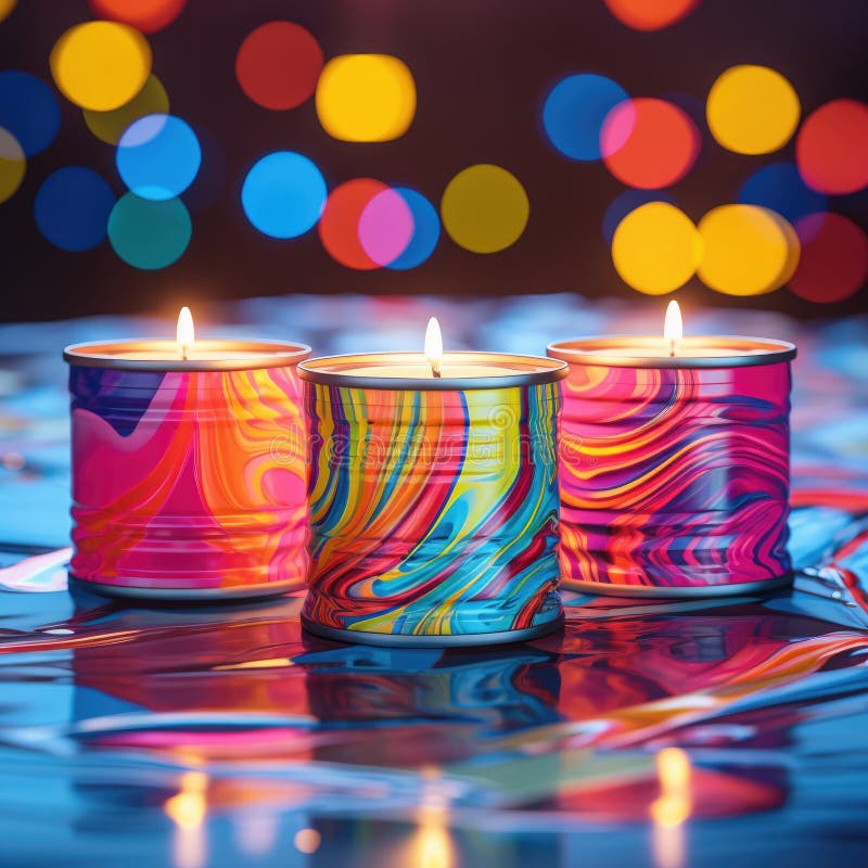 Decorative Candlesticks Made from Old Cans. Tin Cans are Painted with ...