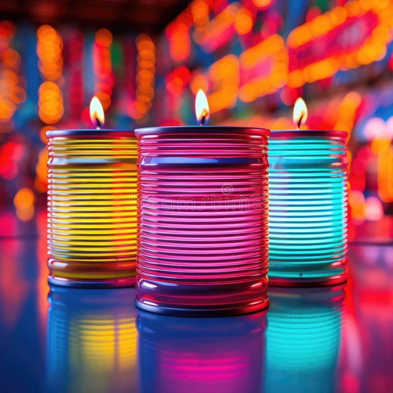 Decorative Candlesticks Made from Old Cans. Tin Cans are Painted with ...