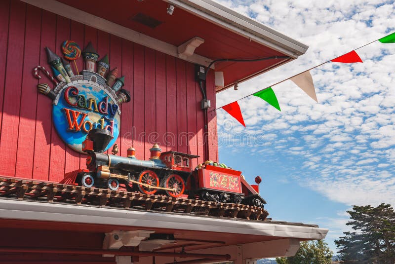 Decorative Candy World Display with Model Train on Colorful Sign ...
