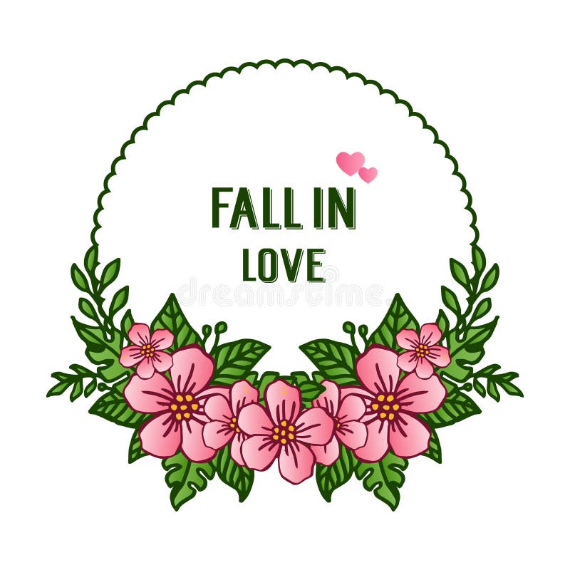 Decorative of Card Fall in Love, with Simple Pink Wreath Frames. Vector ...