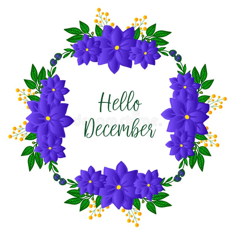 Decorative of Card Hello December, with Feature Purple Flower Frame ...