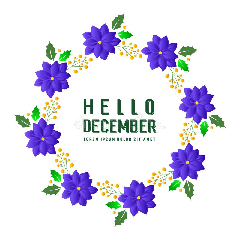 Decorative of Card Hello December, with Feature Purple Flower Frame ...