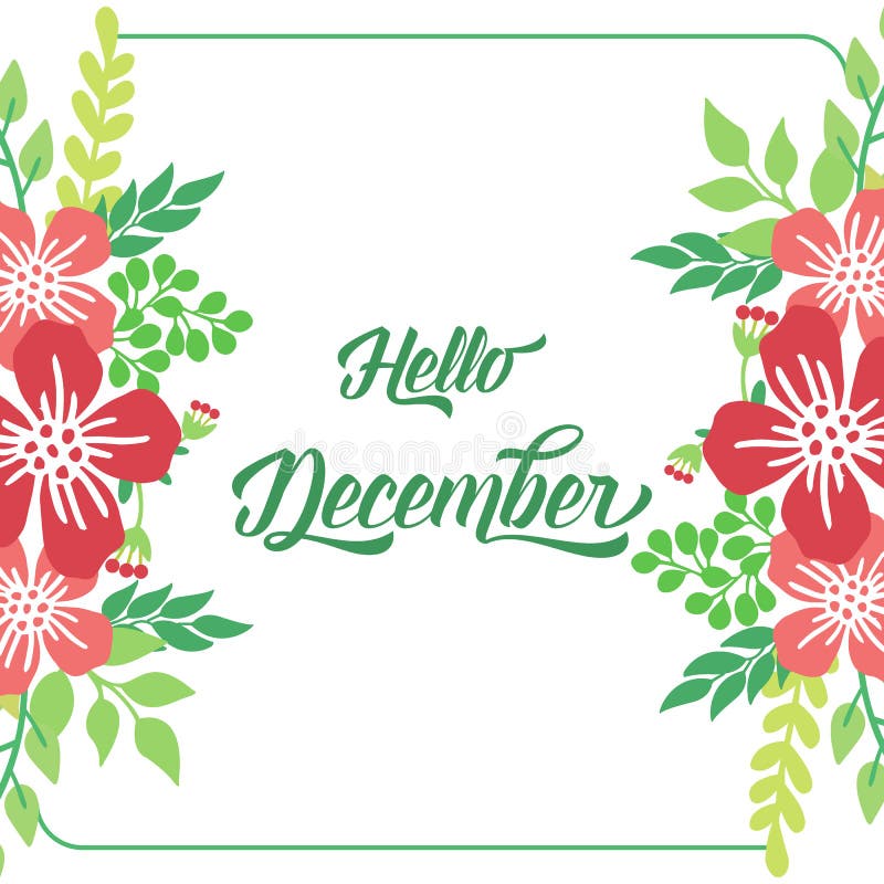 Decorative of Card Hello December, with Modern Red Flower Frame. Vector ...