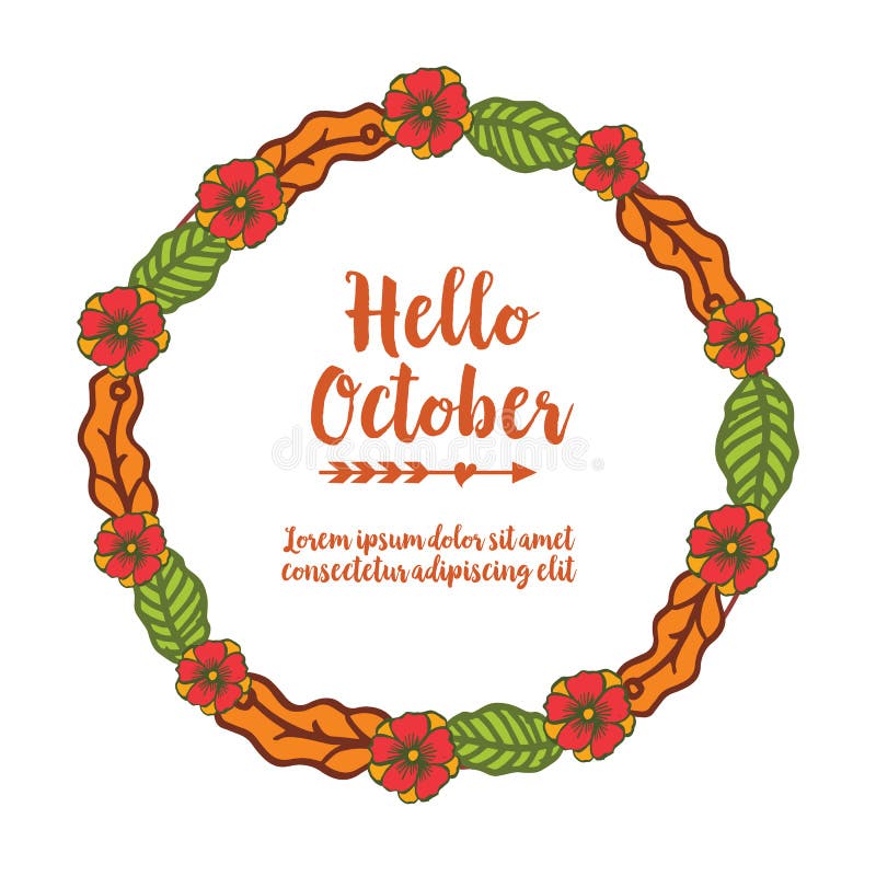 Decorative of Card Hello October with Beautiful Colorful Leaf Flower ...