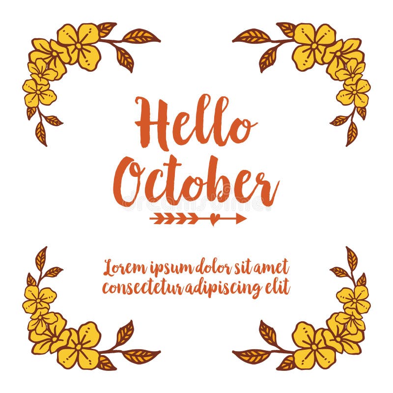 Decorative of Card Hello October with Leaf Floral Frame. Vector Stock ...